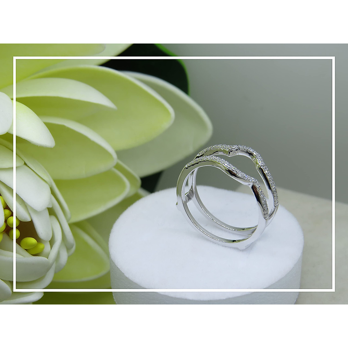 Dazzlingrock Collection 0.20 Carat (ctw) Round White Diamond Anniversary Wedding Enhancer Guard Double Ring 1/5 CT, 14K White Gold, Size 8