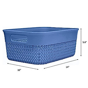 Life Story 10 Quart Lightweight Heavy Duty Woven Trendy Storage Organizer Holder Bin Basket w/Built In Handles for Household Storage, Blue (12 Pack)