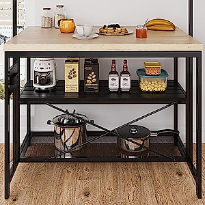47" Large Kitchen Island Table Bakers Rack with Power Outlet and 3-Tier Storage-Microwave Stand Oven Shelf, Metal Coffee Bar Table ,Kitchen Storage Shelf for Dining Living Room, 5 Hooks, 47"*28"*72"