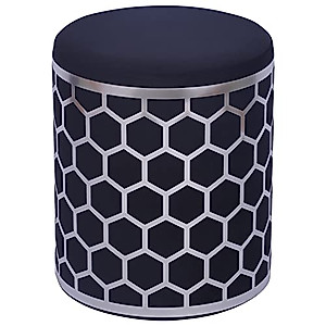 SOFT ASS Modern Round Velvet Ottoman Vanity Chair Large Footrest Stool with Hexagon Silver Metal Frame for Bedroom Living Room Study and Entrance - Black