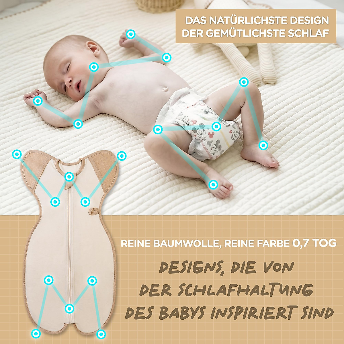 CCOCCOZAM Swaddle, Organic, Ivory, Small, 0-3 Months, 7-13 lbs, Transition Baby Sleep Sack, Dramatically Better Sleep