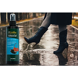 Cadillac Shield Water and Stain - Leather and Fabric Protector Spray - Great for Shoes - 8 oz - Non Aerosol - Waterproof and Protect Suede, Leather, Nubuck, Fabric, Nylon, Polyester & More
