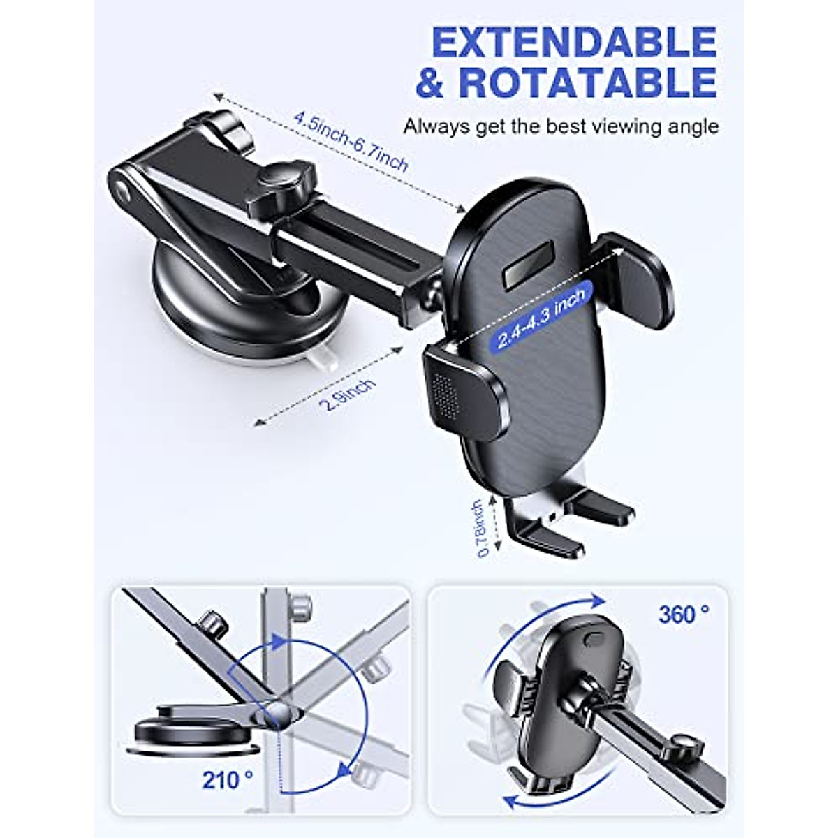 Ruiwwo Phone Mount for Car, Car Phone Holder Dashboard & Windshield, [Strong Suction] Universal Cell Phone Holder Car Compatible with iPhone 13 Pro Max/12/11/XS/8 and More