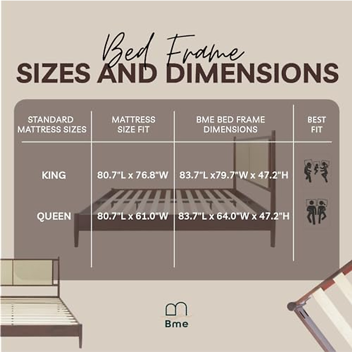 Bme Oliver King Bed Frame and Headboard - 15-Inch Signature Design with Rattan Headboard, Bohemian and Mid Century Style, 12-Slat Wood Support, No Box Spring Needed - Easy Assembly, Walnut