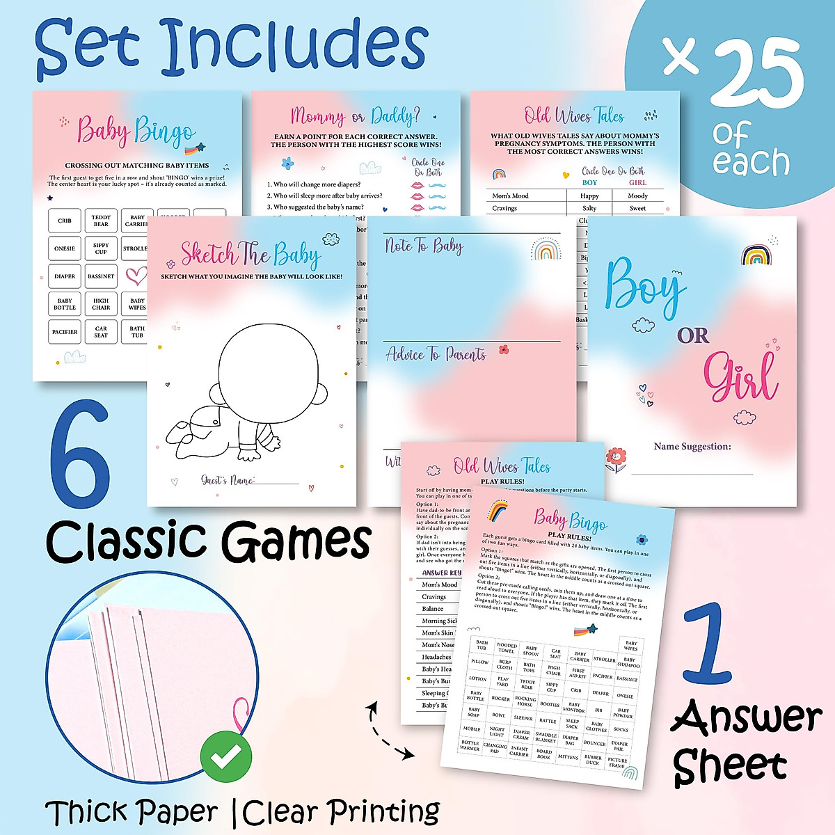 Woodamore Baby Gender Reveal Games For Guests - Fun Baby Bingo For Baby Shower Games Boy Or Girl Gender Reveal Decorations, Mommy Or Daddy, Old Wives Tales Gender Reveal Party Games, Baby Reveal Ideas