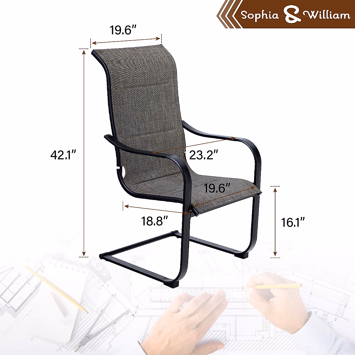 Sophia & William Patio Dining Chairs C Spring Motion Chairs for 4 High Back Patio Chairs Quick Dry Textilene Outdoor Furniture Support 350lbs for Lawn Garden Balcony Pool Backyard Weather Resistant