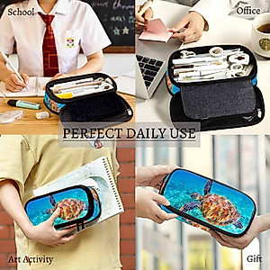 Yekiua Sea Turtle Pen Bag Big Green Sea Wildlife Tropical Coral Reef Blue Water Aquatic Large Pencil Case Big Capacity Pencil Pouch Pencil Holder