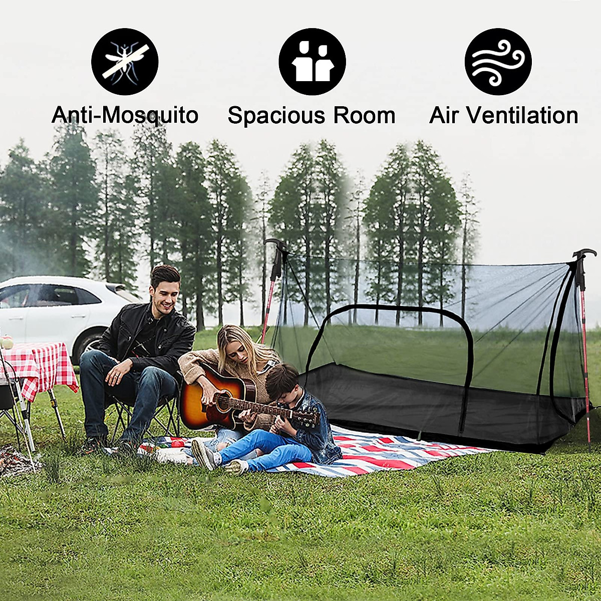 Benvo Trekking Pole Tent Netting Tent Breeze Mesh Inner Tent with Good Ventilation Ultra Light Trekker Backpacking Tent for 2 Person Summer Tent with Waterproof Oxford Floor(210cmx120cmx110cm)