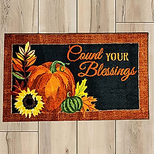 Nourison Welcome Fall Accent Rug, Polyester Hand Carved Plush Cut Pile, 18 x 30 Inches, Harvest Pumpkin, Sunflower, Leaves Design for Autumn and Thanksgiving Decorating