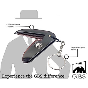 G.B.S Folding Beard Comb for Men - Handmade Keychain Mustache Comb - Portable Pocket Travel Comb for Grooming & Combing Hair, Beards and Mustaches