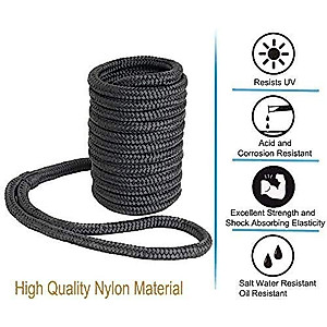 Young Marine Double Braided Nylon Dock Lines Rope，3/8 Inch x 15FT Dock Line with 12 Inch Eyelet for Mooring Boats, Black，4 Pack