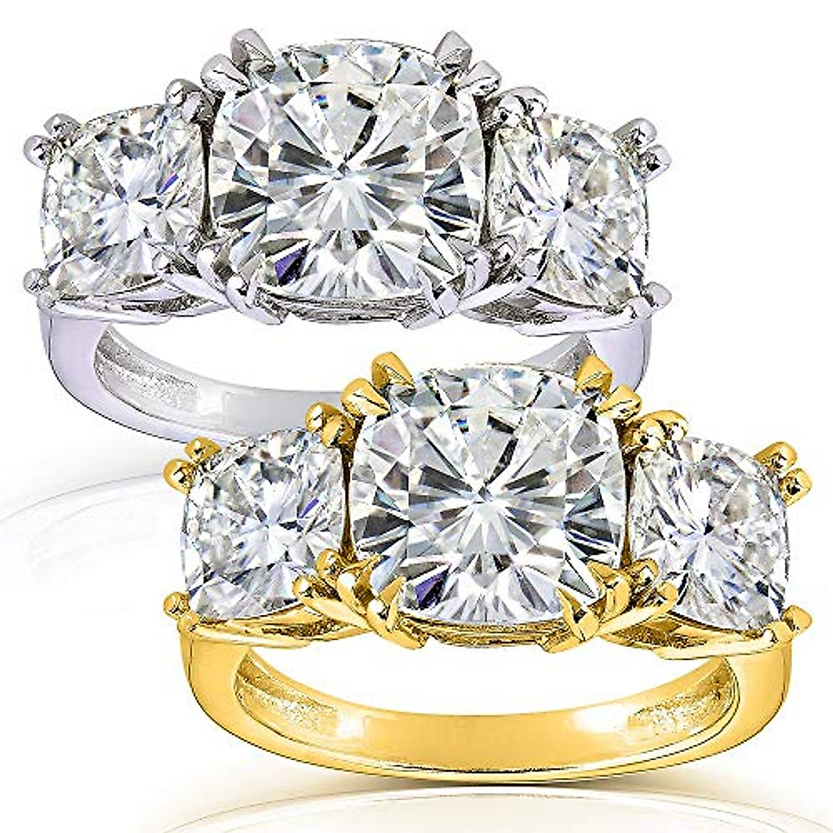 Kobelli Cushion-cut Moissanite Three-Stone Engagement Ring 5 CTW 14k White or Yellow Gold