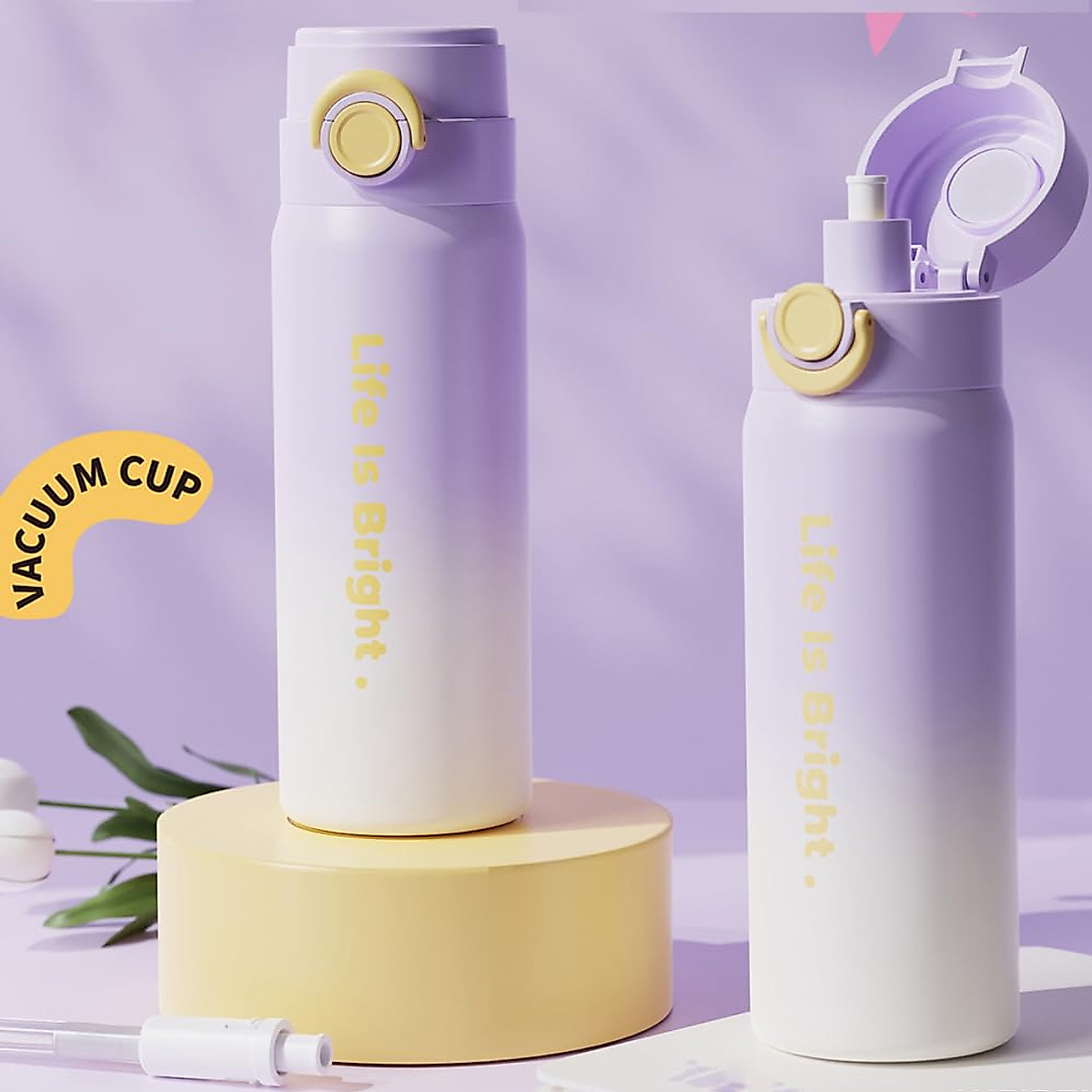 bukebro Stainless Steel Vacuum Insulated Water Bottles Leak Proof with Straw,keep warm|cool,Gifts for him|her,used in office,outdoor sports 17oz/500ml (17oz blue)