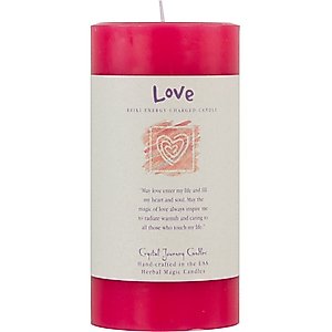 6" X 3" Crystal Journey Herbal Magic Reiki Charged Pillar Candle - Love