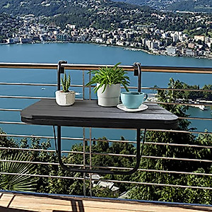 Balcony Table Hanging Deck Railing Table Outdoor Balcony Bar Table for Railings Aluminium Folding Adjustable for Patio Deck Garden Baluster Windows 23.6" x 15.7", All Weather Space Saving Black
