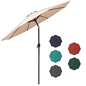 UDPATIO 9FT Patio Umbrella Outdoor Market Table Umbrella with Stand, 2-Year Nofading UV Protection Waterproof Sun Umbrella Fabric for Garden, Lawn & Yard, Beige