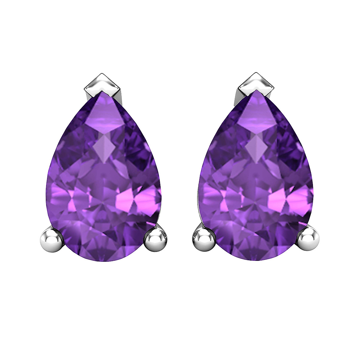 Dazzlingrock Collection 7x5mm Each Pear Cut Amethyst Ladies Solitaire Teardrop Stud Earrings, Sterling Silver