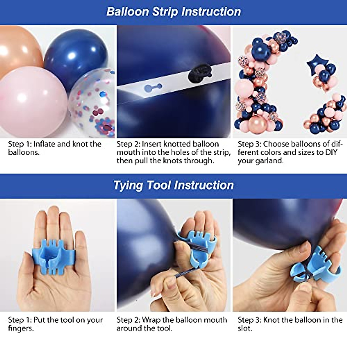 Holicolor 157pcs Blue and Pink Balloon Arch Garland Kit, Gender Reveal Balloon Navy Blue Rose Gold Pink and Confetti Latex Balloons with Blue Foil Star for Baby Shower Birthday Wedding and Graduation