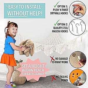 Huddle Macrame Stuffed Animal Hammock for Stuffed Animals - The Original Designer Washable No-Drill Install Toy Net for Stuffed Animals Storage - Boho Stuffed Animal Net Plush Pet Net Corner Display