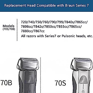 Series 7 70S Replacement Head Shaver Blade Foil & Trimmer Cassette Head, 70S Shaving Replacement Head Fit for Braun Razor Head Series 7 (799cc, 795cc, 790cc-4, 760cc, 750cc, 735s, 730) & for Pulsonic