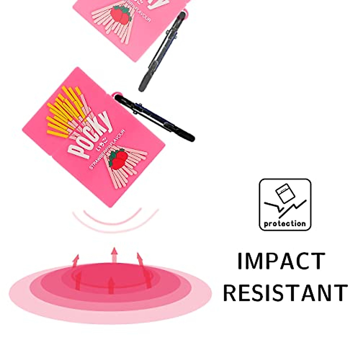 Pocky Aipord Case for 1&2, 3D Cute Cartoon Funny Soft Silicone Pink Food Biscuit Fashion Design Cover with Unique Kawaii for Airpod 1&2 for Women Kids Teens Boys Girls(Pink with Gummy Bear Keychain)