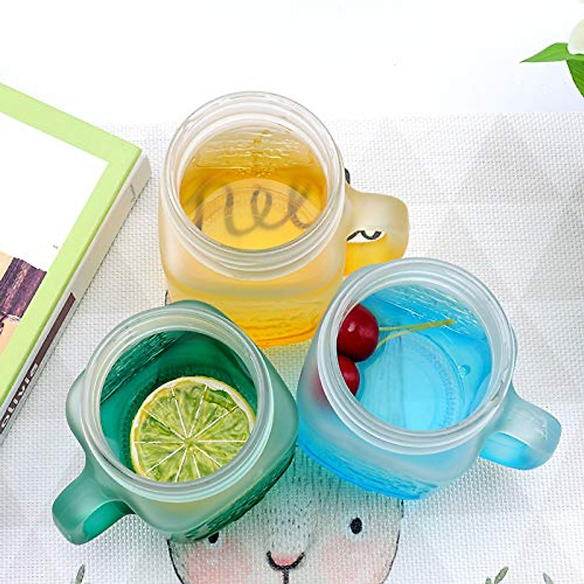 16 oz mason jars drinking glasses mugs with handles colorful straw and lids colored glass Old Fashioned Bottles Cup 4 pack for drinks coffee lemonade water