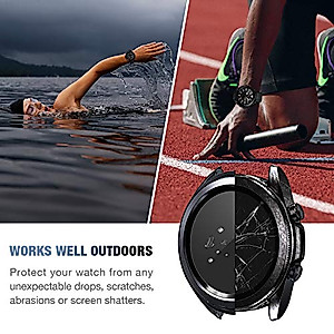 [2+2Pack] Tensea Compatible Samsung Galaxy Watch 3 45mm Screen Protector and Case, 2 Pack Tempered Glass Protective Film and 2 Pack TPU Watch Cover Accessories Set for Galaxy Watch3 45, Titanium, 41mm