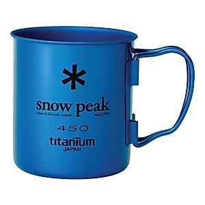 Snow Peak Titanium Single-Wall Cup - Foldable Handles - Camping & Backpacking - 15.2 fl oz - Anodized Blue