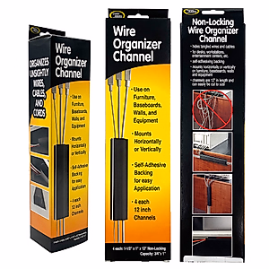 Electriduct Large J Channel Cable Raceway Self Adhesive Desk Cord Organizer and Wire Manager - Black - 48" (4 Feet) - 6 Pack