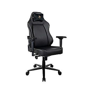 Arozzi Primo Premium PU Leather Gaming Chair Office Chair with Recliner Swivel Tilt Rocker Adjustable Height 4D Armrests Neck Pillow and Built-in Lumbar Adjustment - Black with Gold Accents