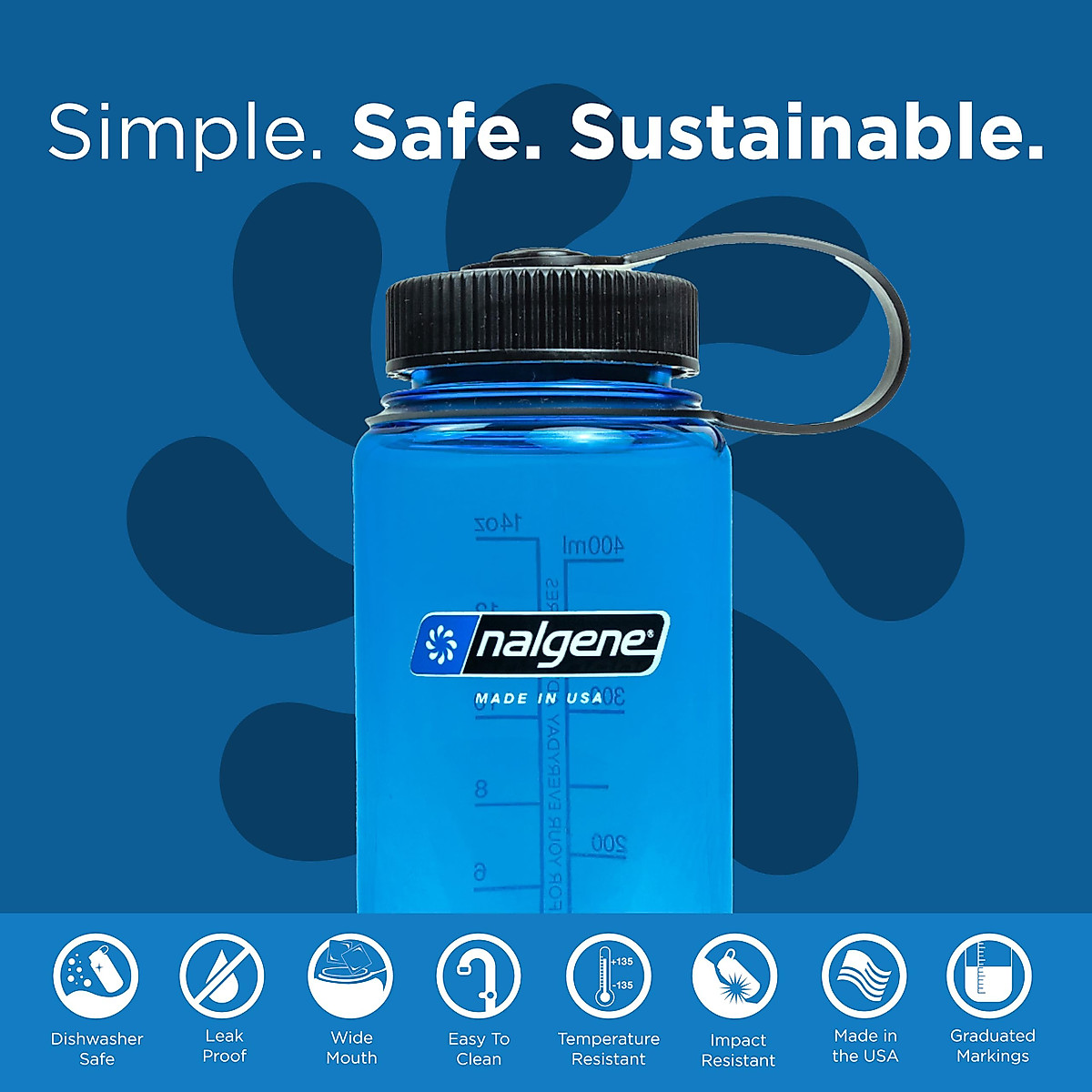 Nalgene Sustain Tritan BPA-Free Water Bottle Made with Material Derived from 50% Plastic Waste, 16 OZ, Wide Mouth, Slate Blue