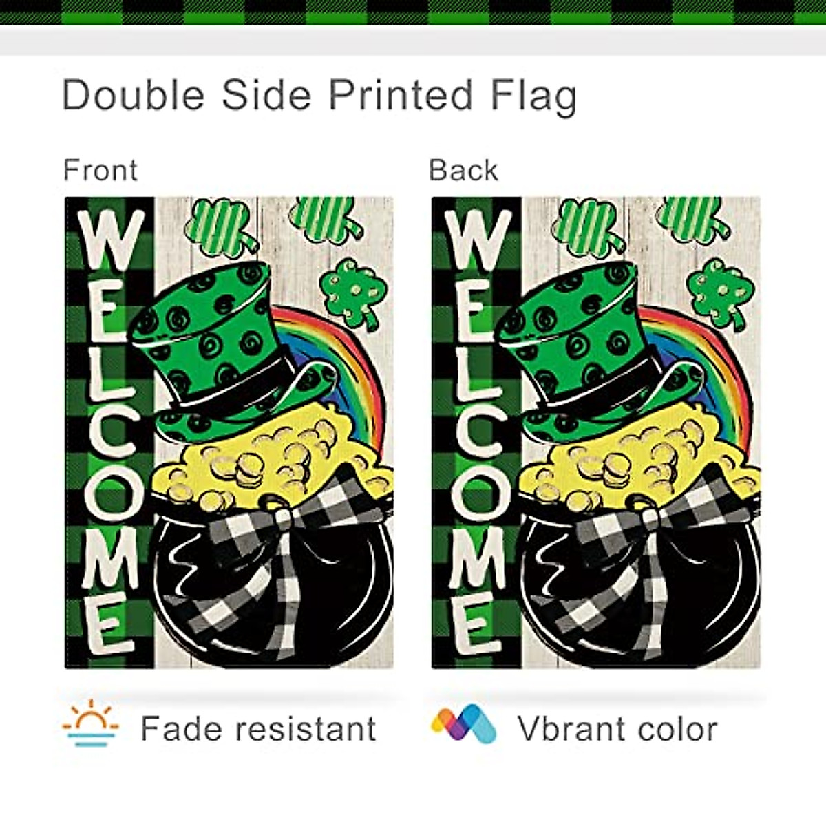 CMEGKE St.Patrick's Day Garden Flag, St Patrick's Day Welcome Gold Coin Pot Garden Flag, Spring Summer Garden Flag Rustic Vertical Double Sided Burlap ST Patricks Day Gold Coin Rainbow Holiday Party Farmhouse Yard Home Outside Decor 12.5 x 18 In