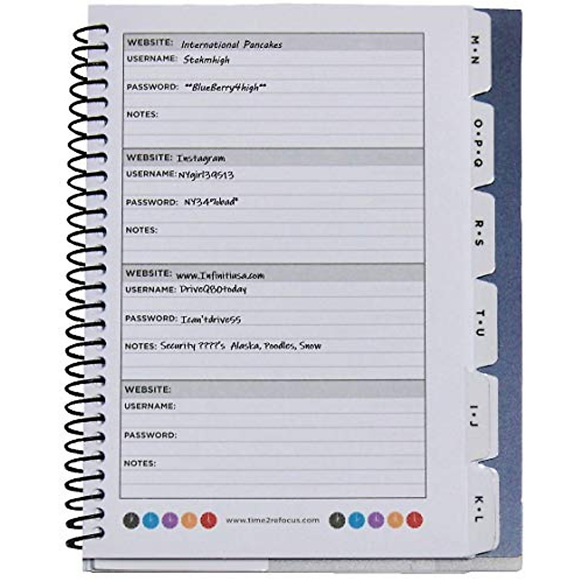 RE-FOCUS THE CREATIVE OFFICE, Password Book Keeper, Small, Mini, Purple, Alphabetical Tabs, Spiral Bound, Removable Sheets, Journal Organizer, Includes Website, Address, Username, Password