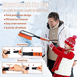 BHYTAKI Snow Brush and Detachable Ice Scraper, 27" Snow Removal Tool Car Brush with Ergonomic Comfortable Foam Grip for Christmas Car Truck SUV- No Scratch (Heavy Duty ABS, PVC Brush)