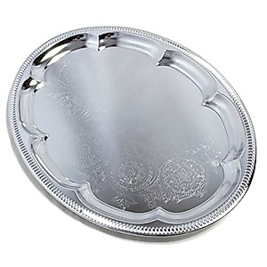 Maro Megastore (Pack of 4) 15.7 inch x 11.4 inch traditional oval flower pattern carving dining chrome plated dinner plate mirror plate plate plate metal tableware party Medium T225M-4PK