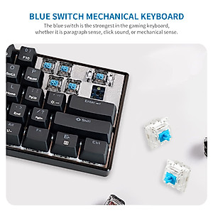 60% Mechanical Gaming Keyboard Wired 60 Percent Keyboard with LED RGB Rainbow Backlit Blue Switch for Windows PC Gaming (61 Keys, Black)