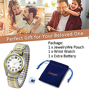 JewelryWe Mens Ultra Thin Easy Reader Watch with Elastic Strap Golden-Silver Watch