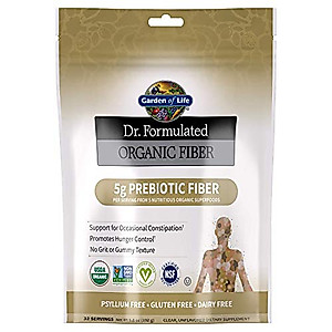 Garden of Life Dr Formulated Organic Fiber Supplement Powder Unflavored, Sugar Free, Psyllium Free Prebiotic Superfoods, Constipation Relief and Hunger Control for Men and Women, 32 Servings