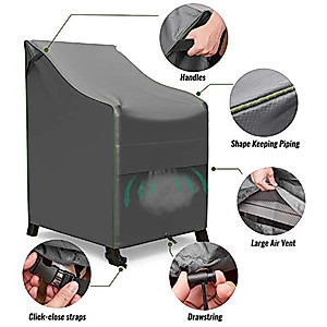 NUPICK Patio Stackable Chair Cover, 26 Inch Outdoor Furniture Chair Cover for 4-6 Stackable Dining Chair, 100% Waterproof, Rip-Stop and Weather Resistant, Grey