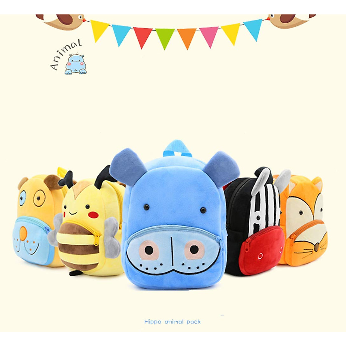 Toddler Backpack Zoo Plush Mini Daypack Animal Cartoon Travel Bag for Baby Girl Boy (Blue（Hippo）)