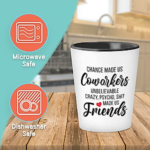 Bubble Hugs Work Bestie Shot Glass 1.5Oz White - Chance Made Us Co Workers - Employee Humorous Coworker Office Job Sarcasm Crazy Psycho