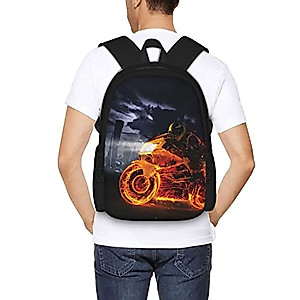 D-WOLVES Fast Motorcycle Backpack for Girls Boys College Student, Fire Motorbike With Skyscrapers Night Lightweight Bookbag Casual Hiking Daypack, Perfect for School Travel Library Outdoor Gym