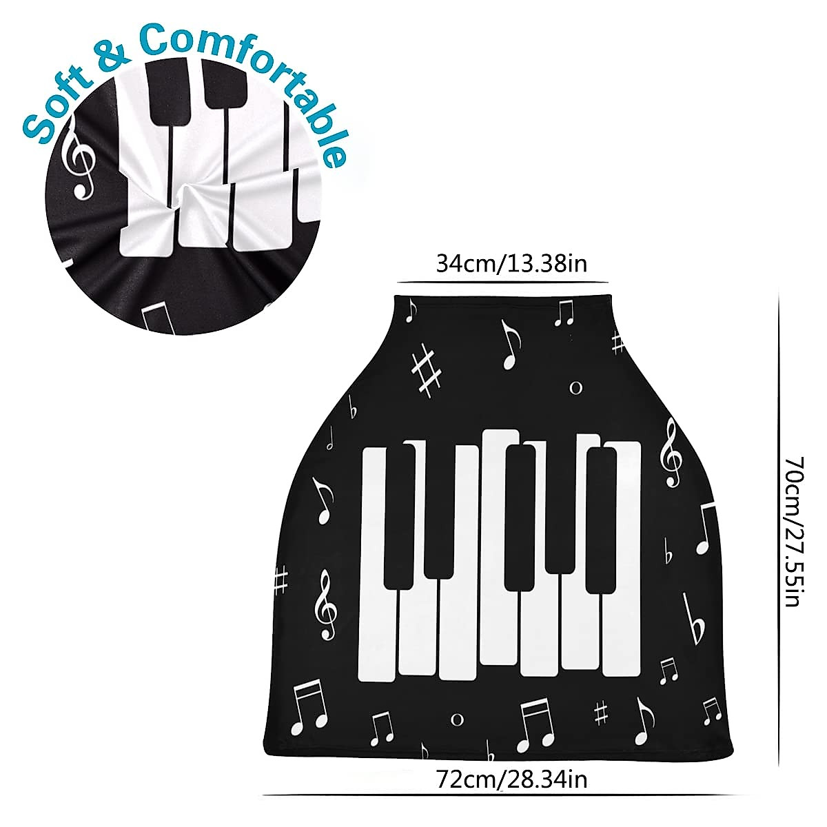 Music Icon with Piano and Musical Notes Baby Car Seat Covers Canopy Nursing Cover Breastfeeding Scarf Soft Breathable Stretchy Coverage Infant Stroller Cover Multi Use for Boys Girls Babies