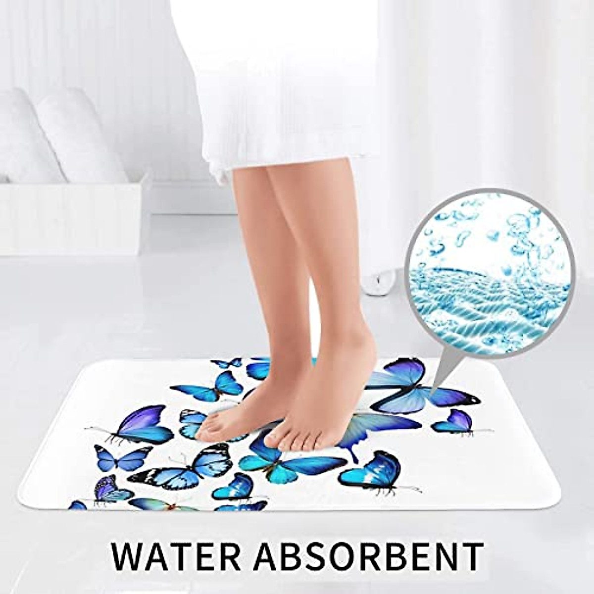 ASEELO Blue Butterfly Bathroom Rugs Sets 3 Piece with Toilet Cover, Bath Mats,U-Shaped Contour Mat,for Bathroom,Tub