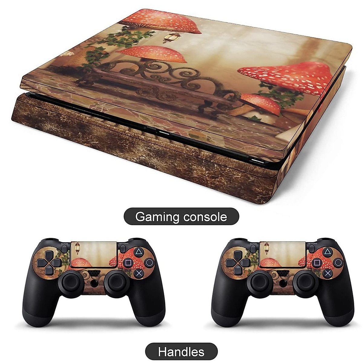 Fairytale Autumnal Scenery Mushroom Lamp Sticker for P-S4 Controller Full Protective Skin Cover Design Wrap Decal Sticker Compatible with P-S4 Print