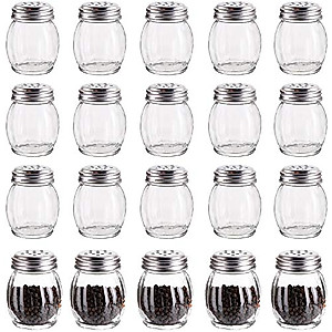 Nicunom 20 Pack 6 Oz Spices Shaker with Perforated Stainless Steel Lid, Swirl Glass Parmesan Cheese Shaker with Slotted Caps, Salt and Pepper Shakers Set, Seasonings Spice Retro Style Dispensers