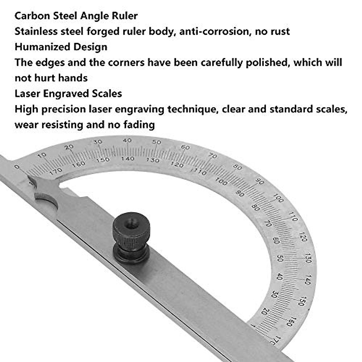 180 Degree Protractor, 80 * 120mm Carbon Stainless Steel Chrome Plating Protractor Rotary Angle Finder Measuring Ruler Tool for Woodworking