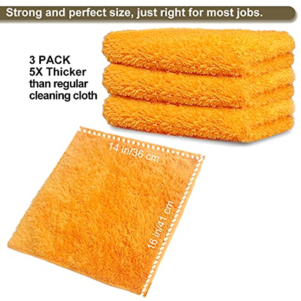 SUPERWASH PLUS Microfiber Towel for Cars Detailing Wash Polishing, Super Absorbent Premium Plush Microfiber Cloth for Household Cleaning, 16 x 14 in - 3 Pack