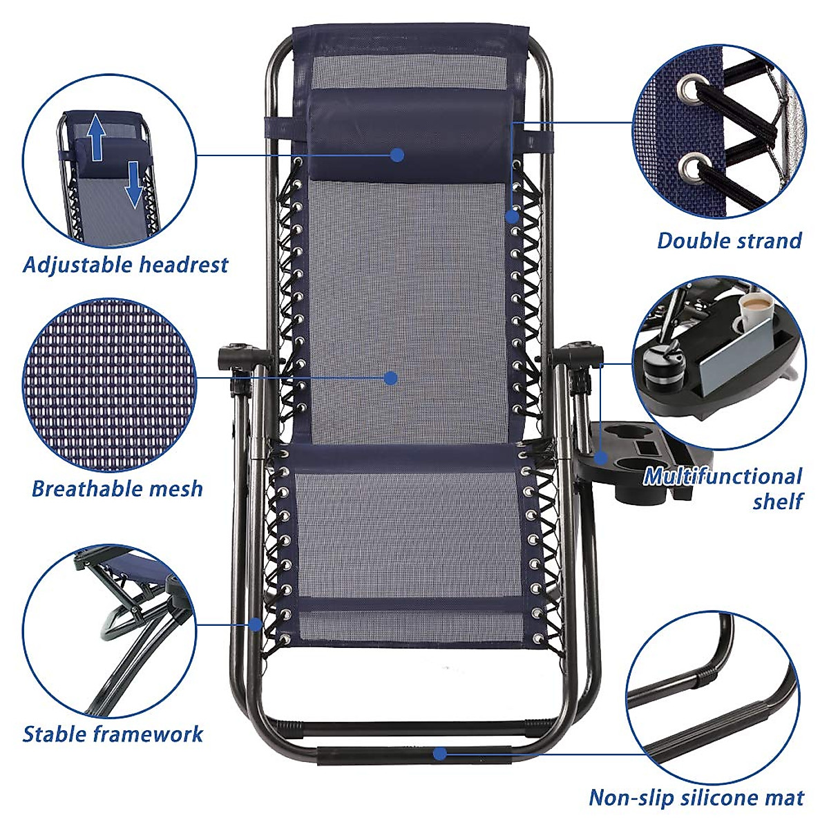 Vnewone Patio Chairs Set of 2 Zero Gravity Chair Folding Chairs Outdoor Chairs Anti Gravity Chair Reclining Outdoor Folding Chairs Lounge Chair Deck Chairs Foldable Yard with Pillow Cup Holder (Blue)