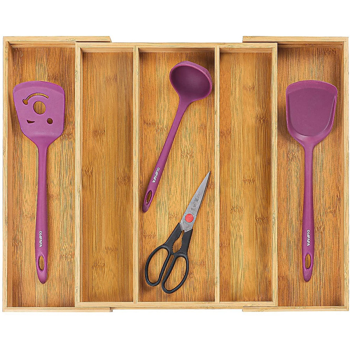 Utoplike 4 pcs Bamboo Kitchen Drawer Dividers and Bamboo Expandable Kitchen Drawer Organizer, Adjustable Utensil Holder Set